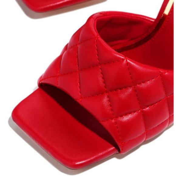 Shoes | Square Toe Quilted Mules Red | Poshmark
